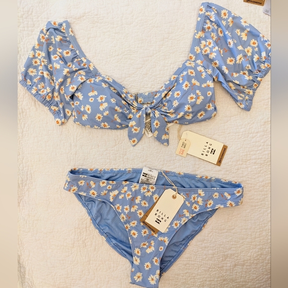 Billabong | Swim | Nwt 3 Piece Billabong Swim Set Ml Blue With Daisy ...